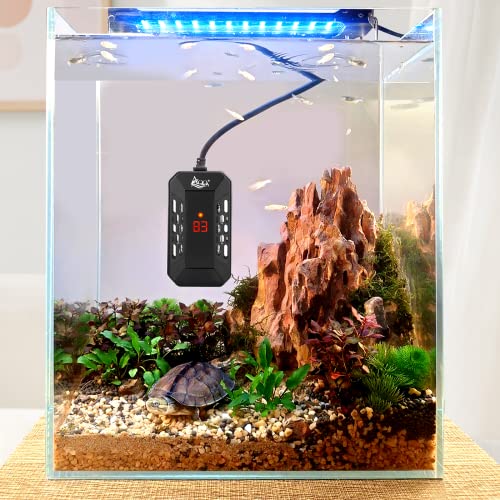 AQQA Aquarium Submersible Heater for Fish Tank,LED Temperature Display and Built-in Thermometer,External Controller Temperature Control Range 59℉-93℉,Safety Control Protects 25W