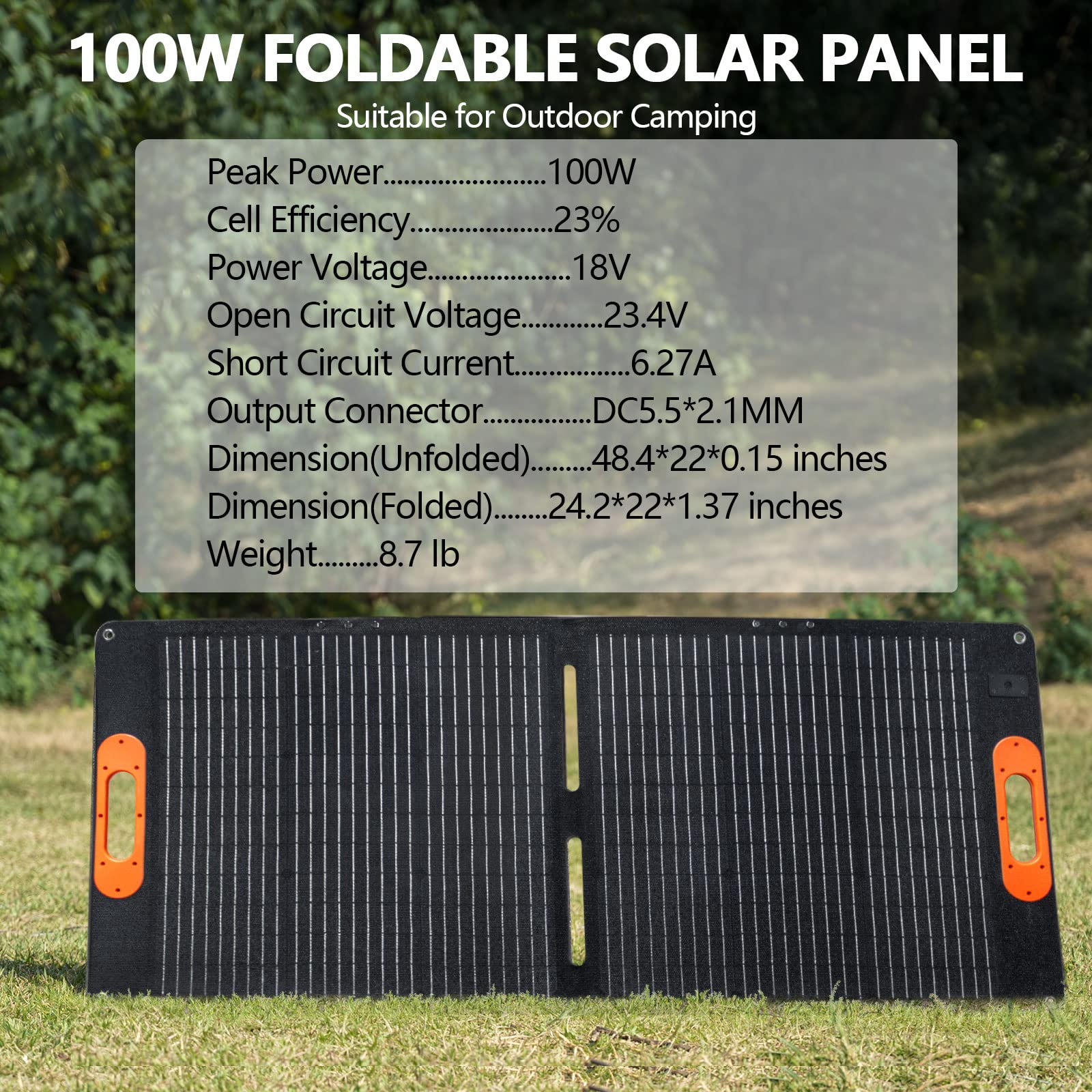 ALLWEI 100W Portable Solar Panel for 300/500 Power Station Solar Generator, 18V Foldable Solar Battery Charger with Adjustable Kickstand, Waterproof IP68 for Camping Trip Outdoor RV Blackout