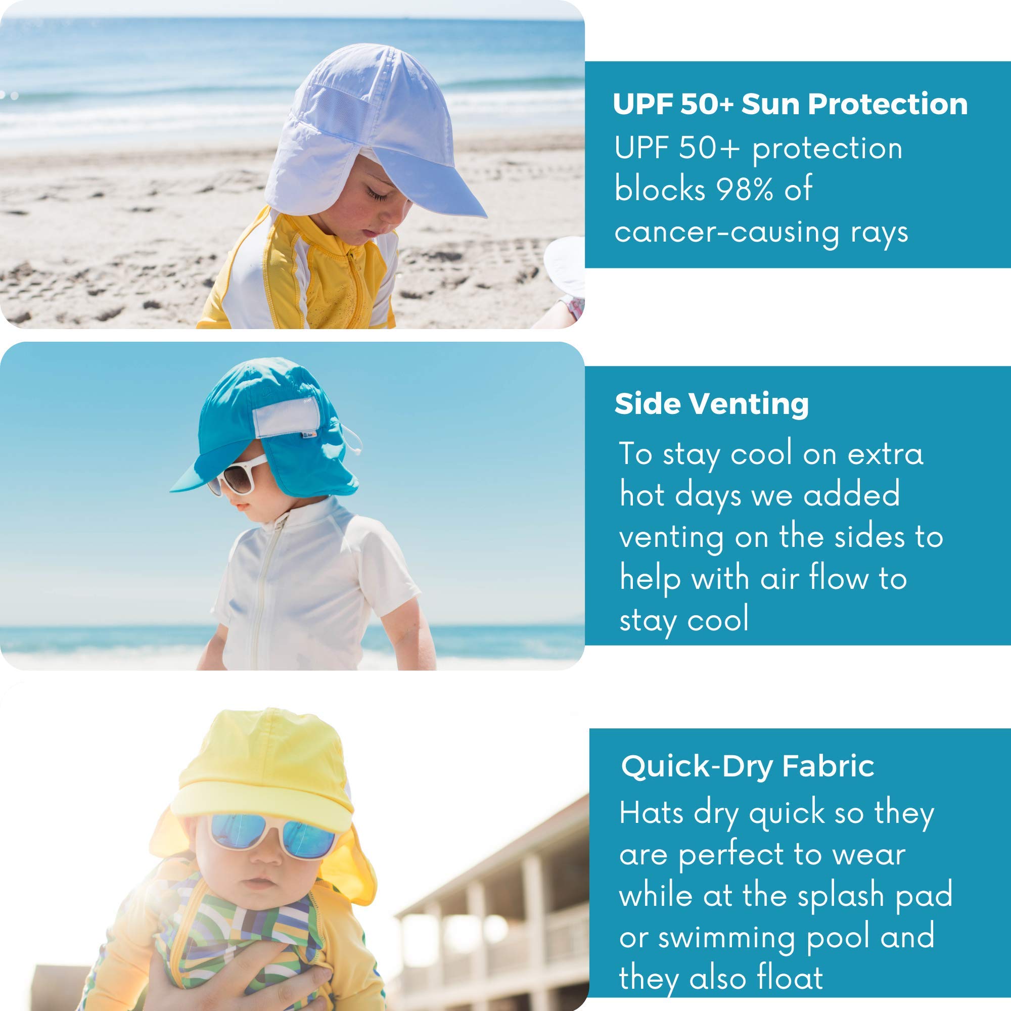 SwimZip Sun Hat with Neck Flap | UPF 50+ Protection for Baby, Toddler, and Kids Aqua