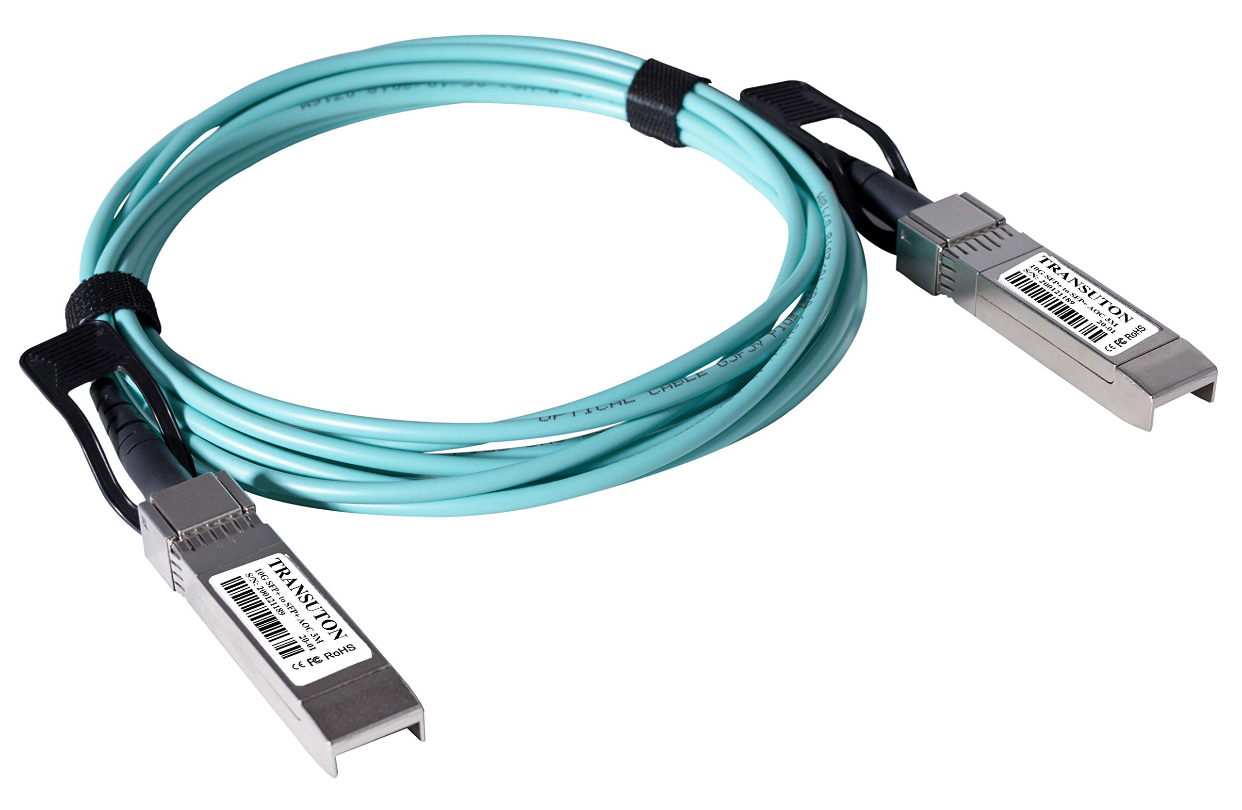 Transuton 10G SFP+ AOC Cable | 10 GBASE SFP+ to SFP+ Active Optical Fiber Compatible with Cisco SFP-10G-AOC-30M, D-Link, Supermicro, Mikrotik, ZTE Devices, 30M/98ft