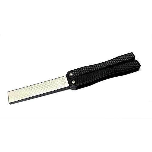 Oudtinx 400/600 Grit Pocket Knife Sharpener Folding Diamond Knife Sharpener Double-Sided Sharpening Stone for Outdoor Camping Garden Kitchen (Black) (Foldable)
