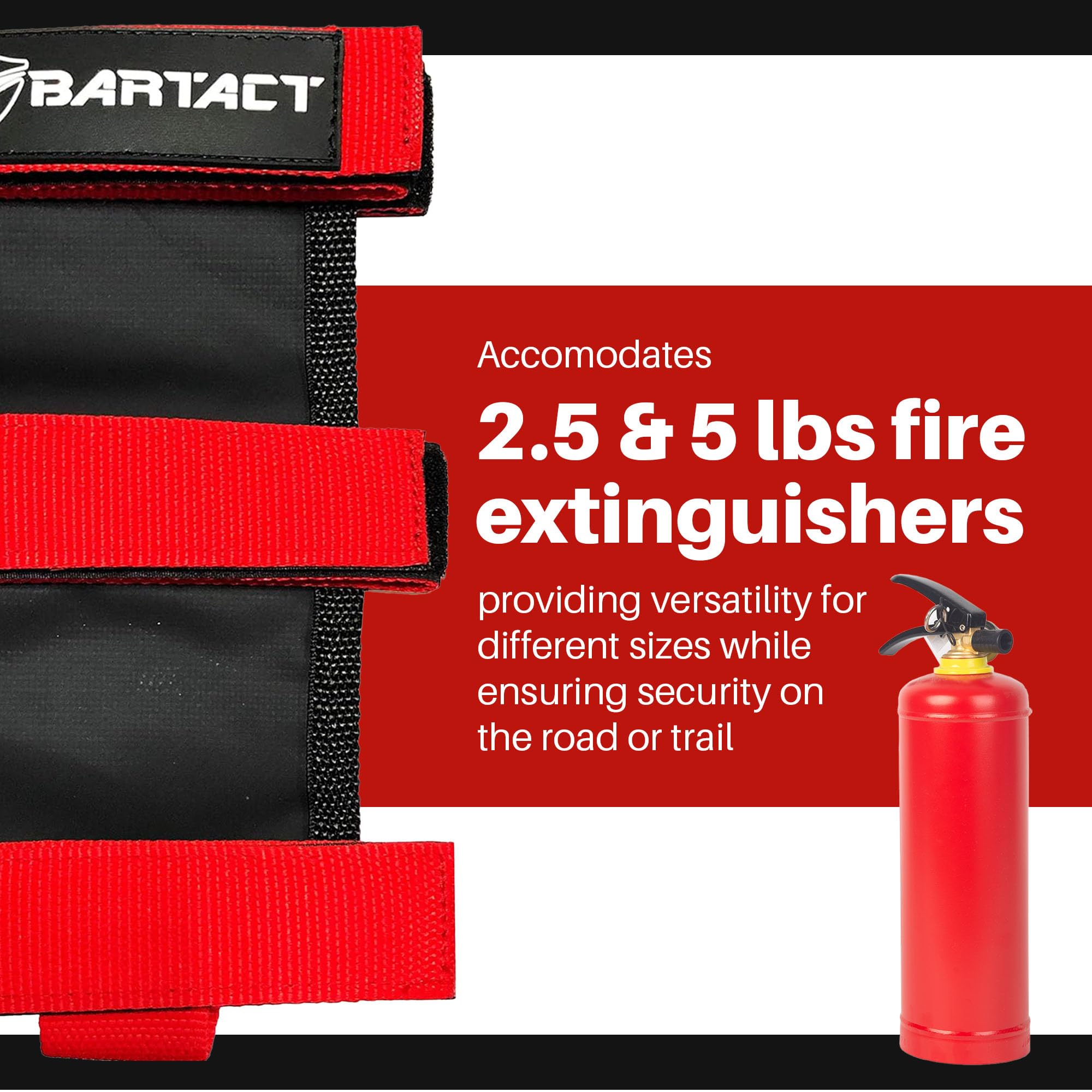 Bartact - Padded Roll Bar Fire Extinguisher Mount for Vehicle Holder with Adjustable Steel Brackets, US Made Anti-Fade Off-Road for Jeep Fire Extinguisher Holder, Jeeps TAOFEHR, Red (2.5-5 lbs)