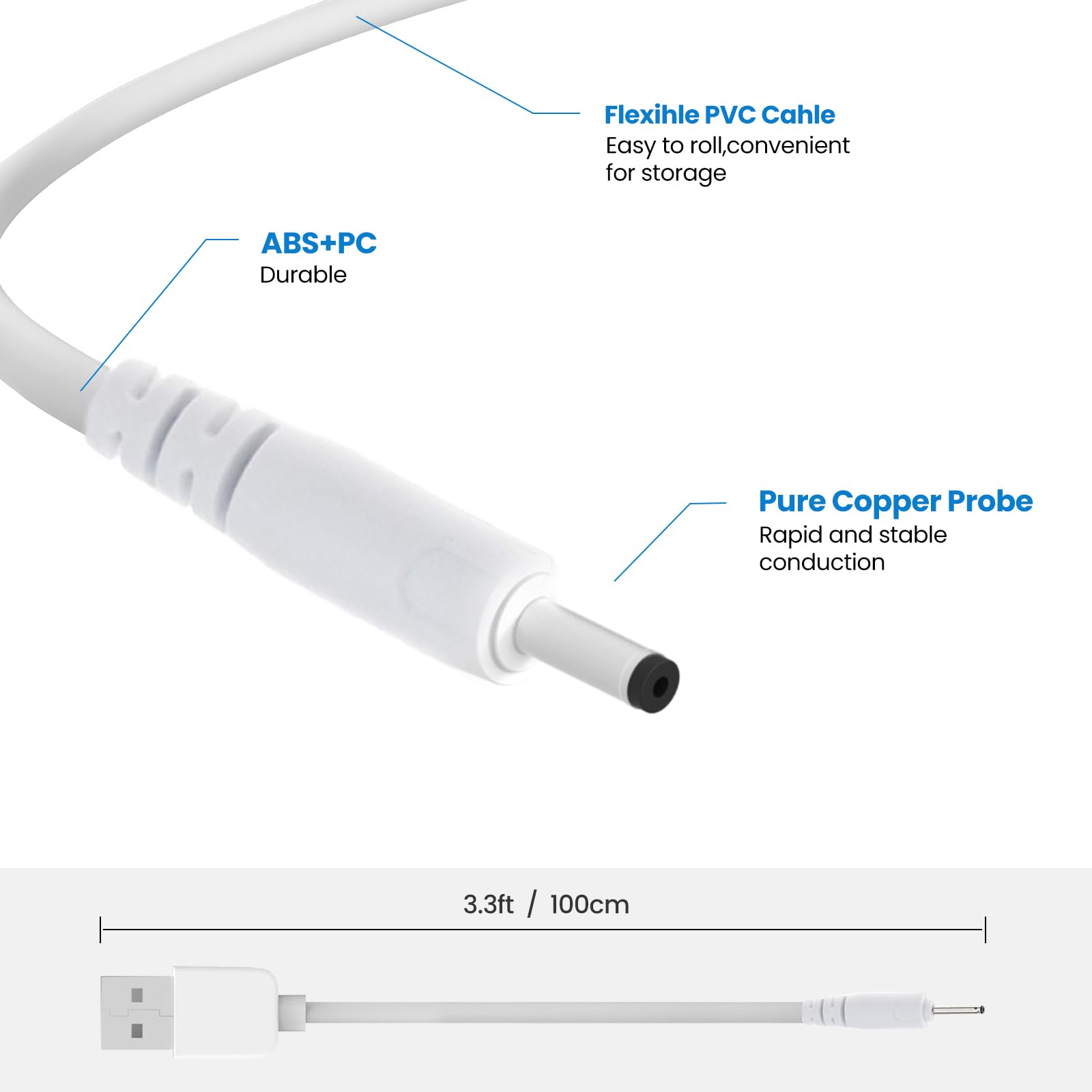USB Charger Cable for FOREO Luna 4/Luna 4 GO/Luna 3/ Luna Mini 3/ Luna Mini 2/Luna Play Plus Facial Cleanser Replacement Charging Cable Compatible with Luna Series Facial Cleanser (White,1 Pack)
