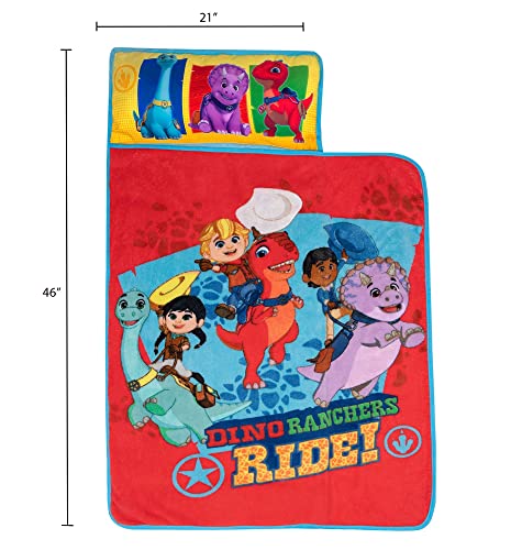 Dino Ranch Dinosaur Toddler Nap Mat Set – Includes Pillow and Fleece Blanket – Great for Boys Napping During Daycare or Preschool - Fits Toddlers