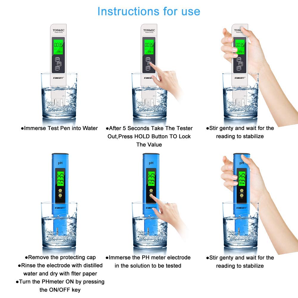 PH Meter Digital TDS Meter EC & Temperature Test Meter 4 in 1 Set, 0.01 High Accuracy PH Tester Pen Water Quality Tester for Household Drinking, Pool and Aquarium
