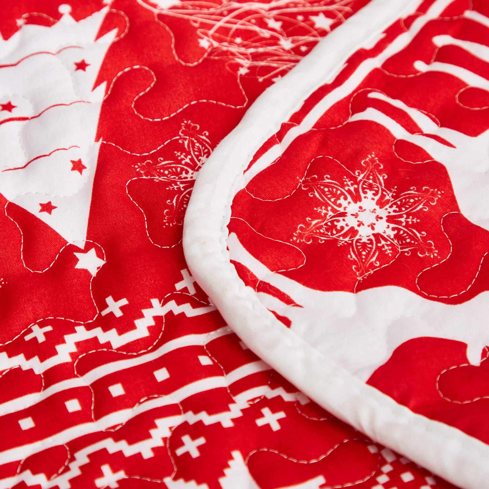 3 Pieces Quilt Set Christmas Red and White Deer with Snowflake King Size Full Queen 88"x88" Soft Microfiber Lightweight New Year Holiday Style Reversible