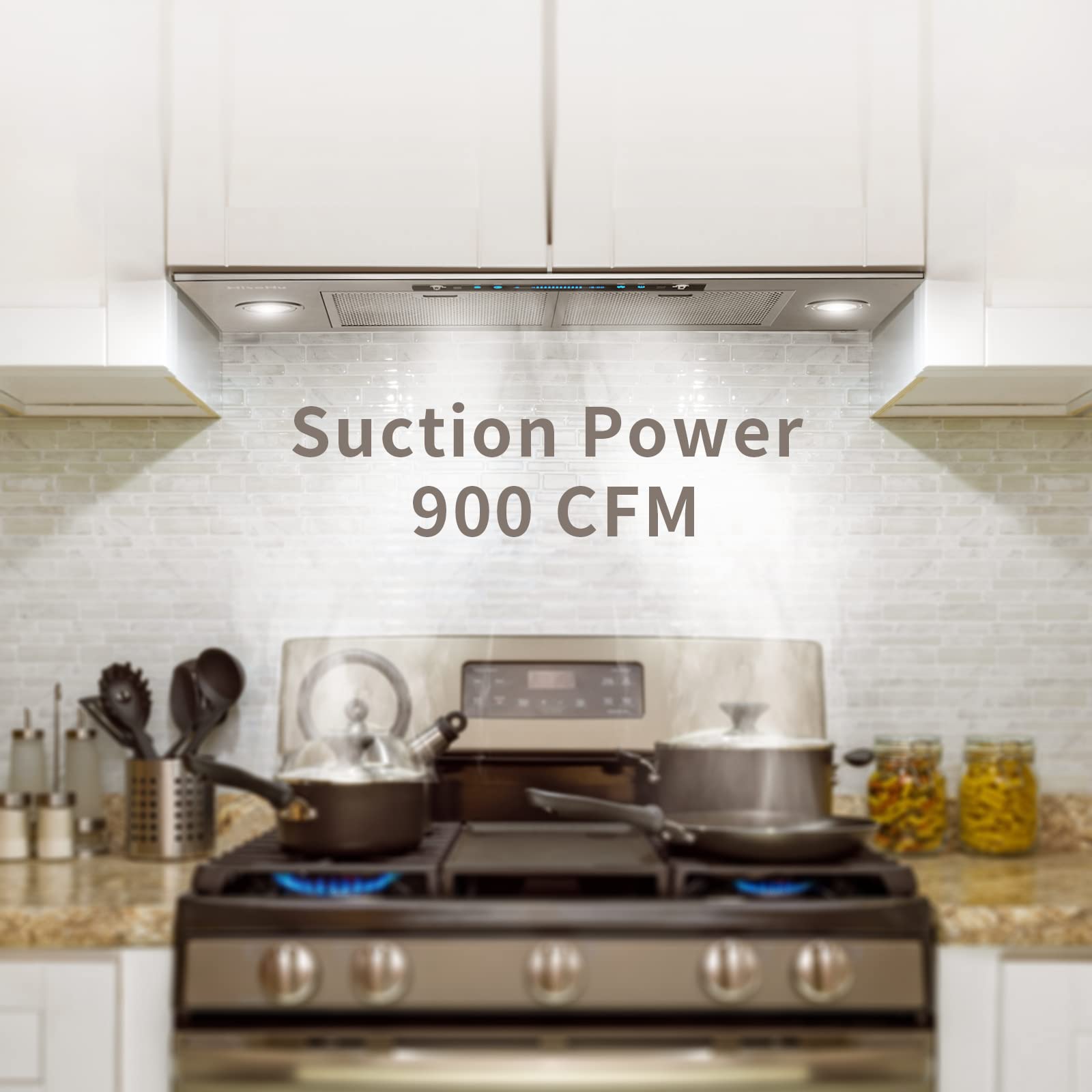 36 inch Built-in/Insert Range Hood 900 CFM, HisoHu Ducted/Ductless Stainless Steel Kitchen Vent Hood with 4 Speed Gesture Sensing&Touch Control Panel, 3 Pcs Aluminum Filters