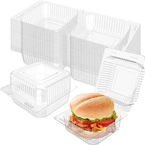 Axe Sickle 100 Count 5 x 5 inch Clear Plastic Hinged Take Out Containers Clamshell Takeout Tray Disposable Food Clamshell Containers for Dessert, Cakes, Cookies, Salads, Pasta, Sandwiches