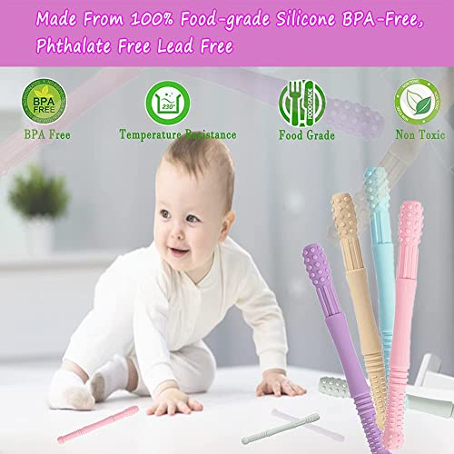 Hollow Teether Tubes, Honboom 5 Packs Soft Silicone Teething Tubes, Baby Soothing Teether Toy, Chew Straw Toy for Babies 0-12 Months with a Cleaning Brush, Dishwasher Safe (6.6in)