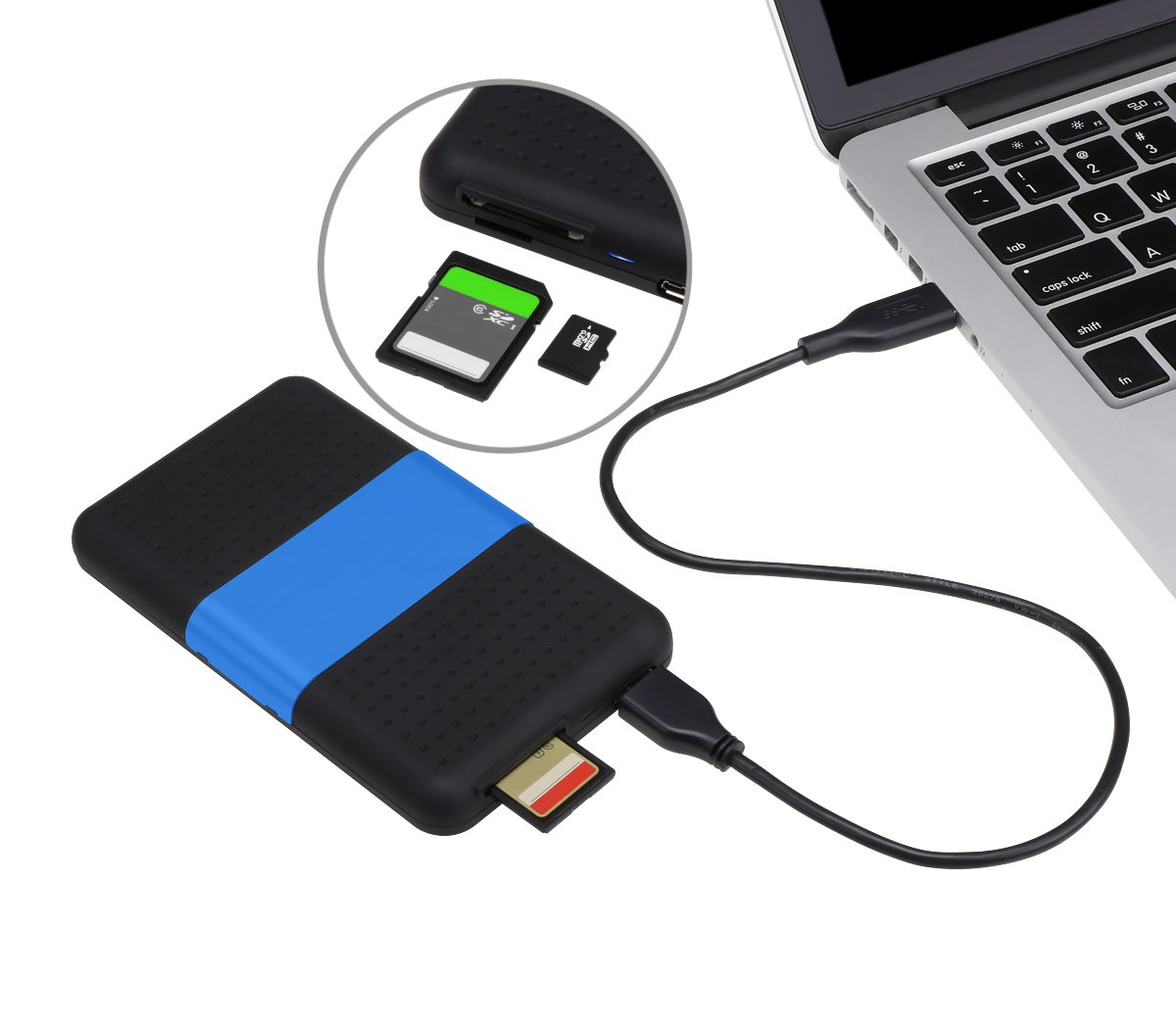 Siig JU-SA0S12-S1 USB 3.0 to SATA Hard Drive with SD Reader, Storage Enclosure, SATA 6Gb/S, USB 3.0, Black/Blue