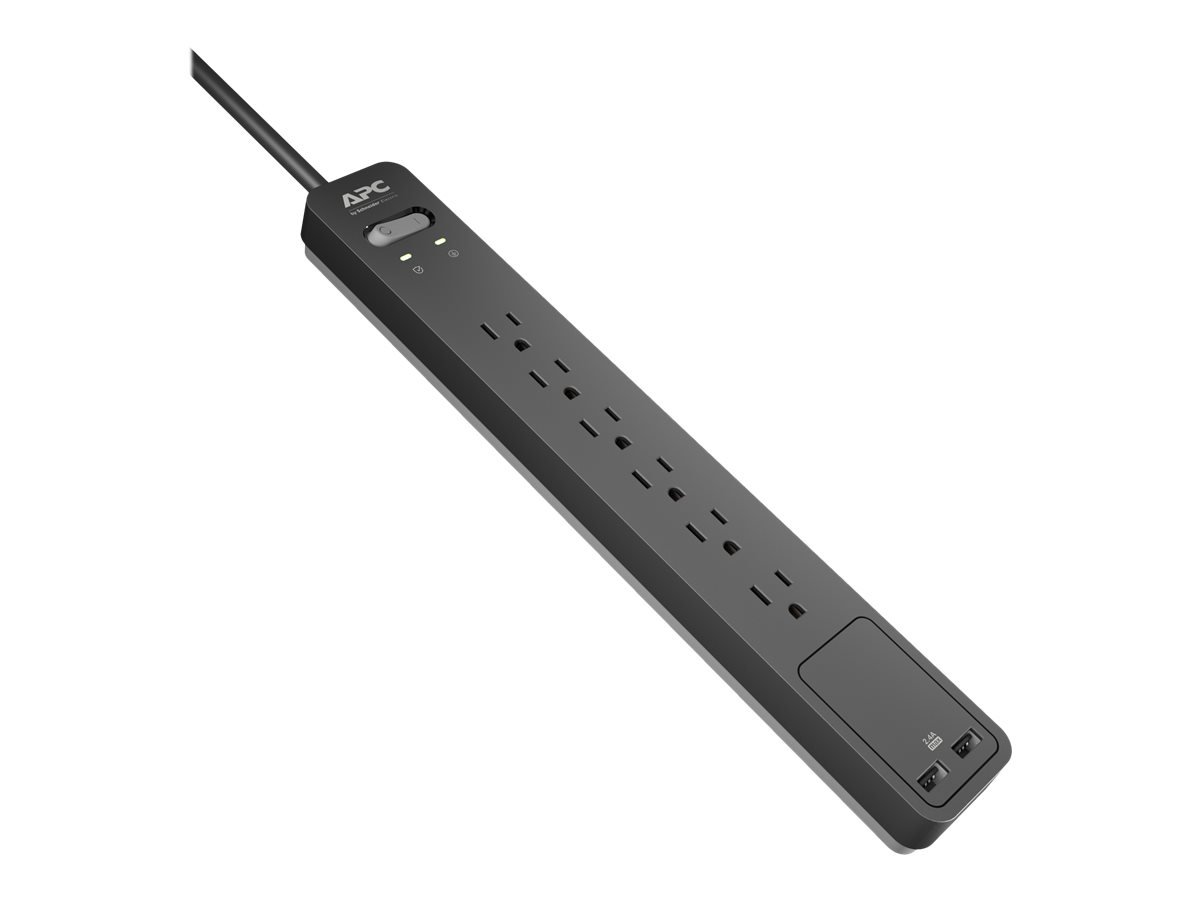 APC Power Strip Surge Protector with USB Charging Ports, PE6U2, 1080 Joules, Flat Plug, 6 Outlets