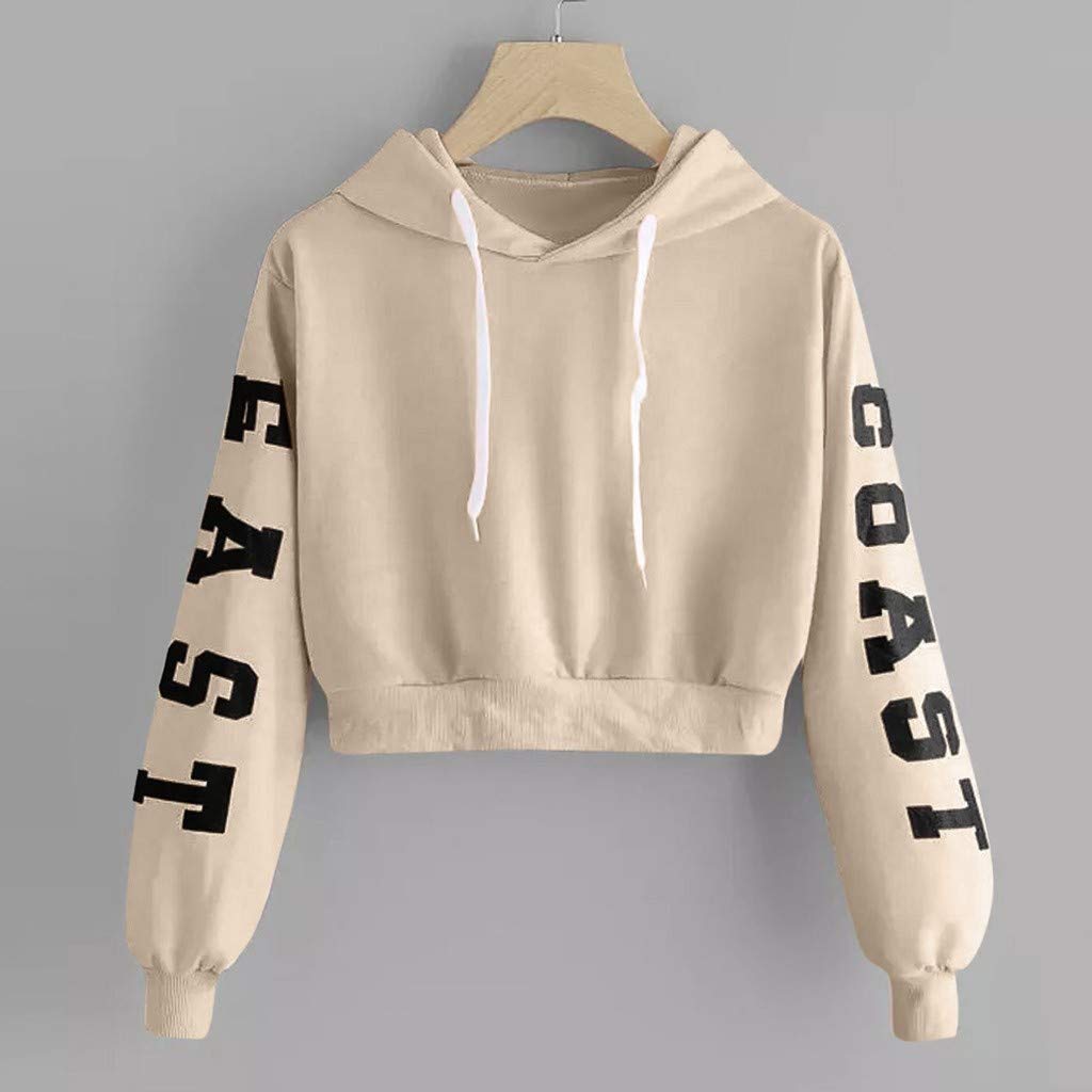 Bblulu Women's Letter Print Sweatshirt Raw Hem Drawstring Crop Top Hoodie Solid Color Pullover Hooded Sweatshirts