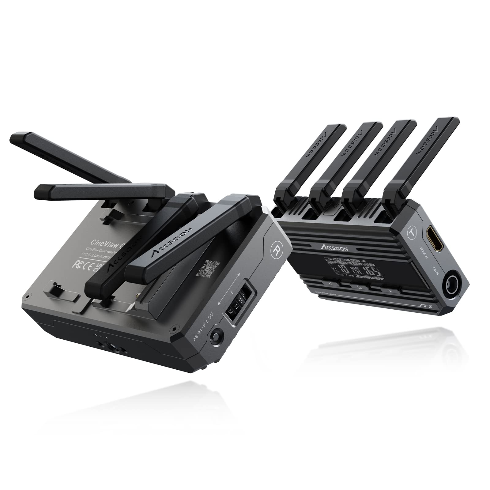 Accsoon CineView Quad Multi-Spectrum Wireless Video Transmission System 2.4GHz + 5GHz 60ms Latency 500 ft/150m Transmission Range SDI & HDMI Monitor Up to 4 iOS or Android Devices for Live-Streaming