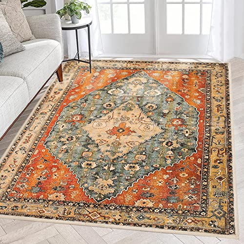 Area Rug 4x6 Boho Rug Indoor Entryway Vintage Rug Indoor Floor Cover Print Boho Rug Non Slip & Foldable Washable Accent Rug Exquisite Imitation Cashmere Carpet Living Room Bathroom Kitchen