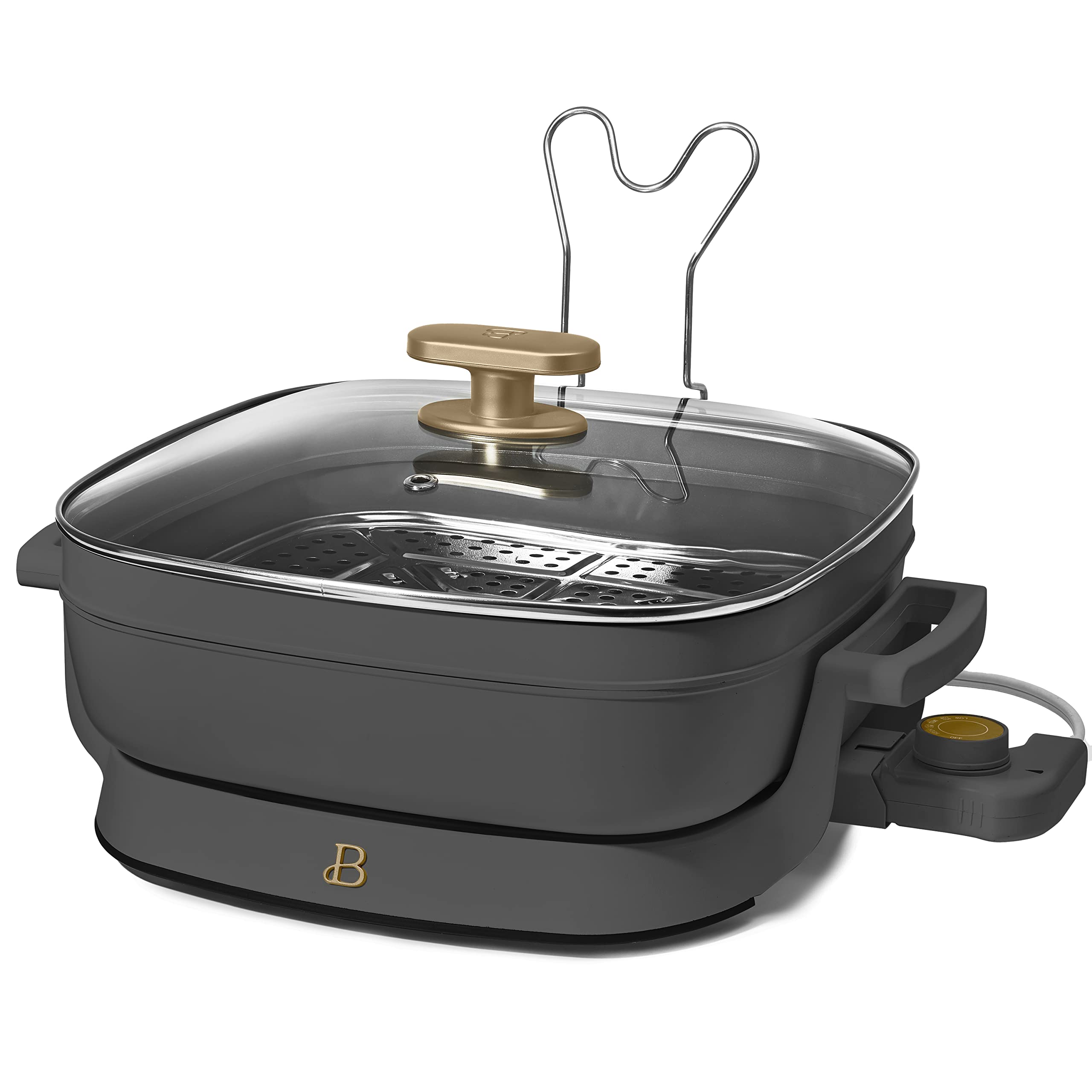 5-in-1 Electric Expandable Skillet, Oyster Grey by Drew Barrymore, Up to 7 QT