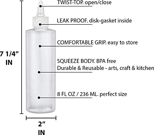 BRIGHTFROM Condiment Squeeze Bottles, 8 OZ Empty Squirt Bottle with Twist Top Cap, Leak Proof - Great for Ketchup, Mustard, Syrup, Sauces, Dressing, Oil, Arts and Crafts, BPA FREE Plastic - 2 PACK