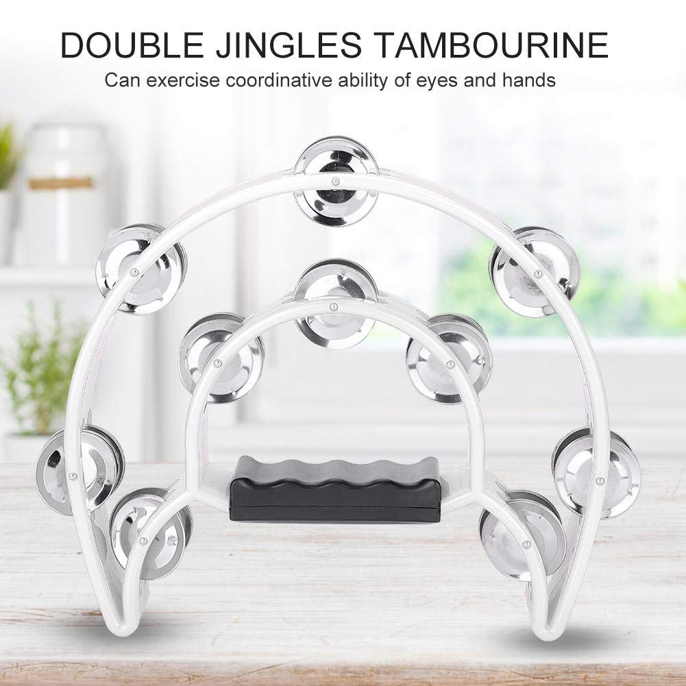 Alomejor Tambourine Half Moon Hand TambourineDouble Row Jingles Tambourine for Musicians Singers Music Classes Bands(White)