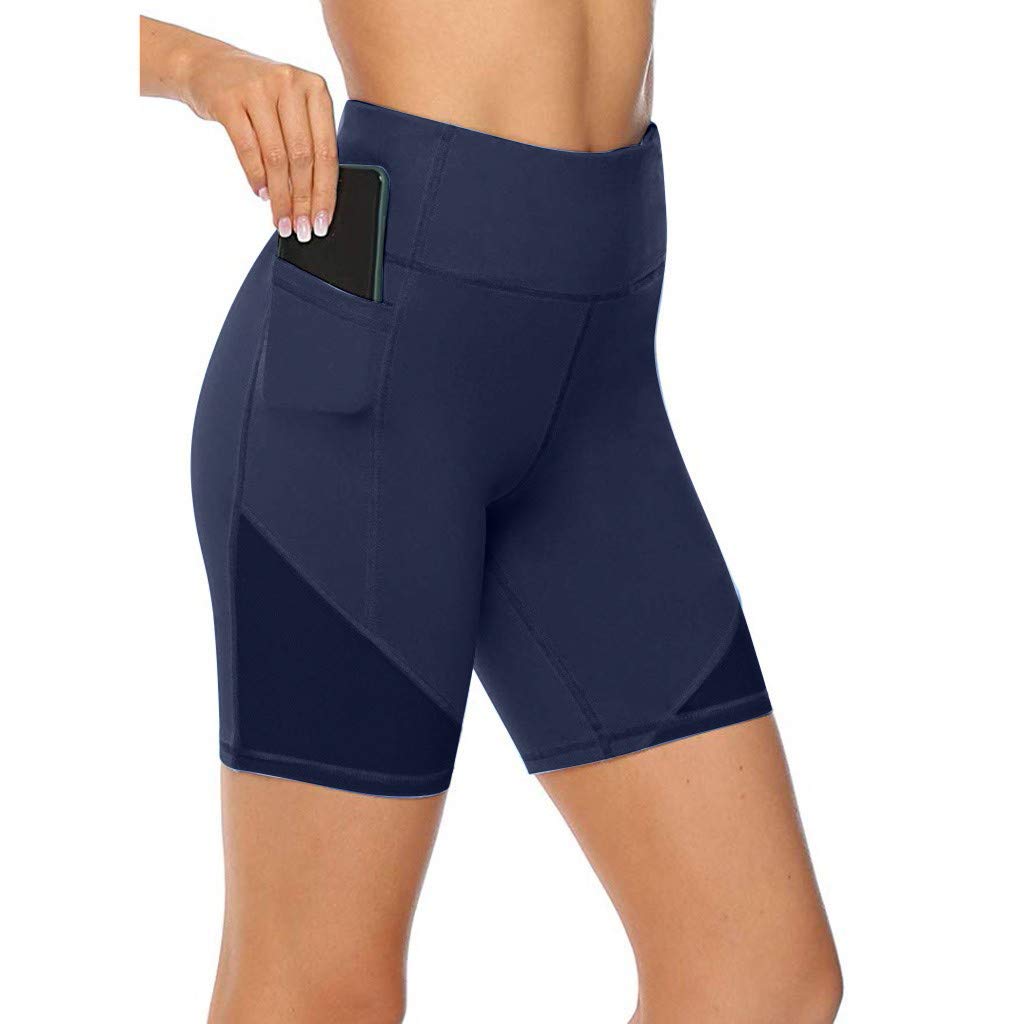 Bblulu Women's Biker Shorts with Pockets Tummy Control High Waisted Workout Yoga Shorts Slimming Booty Tight Leggings