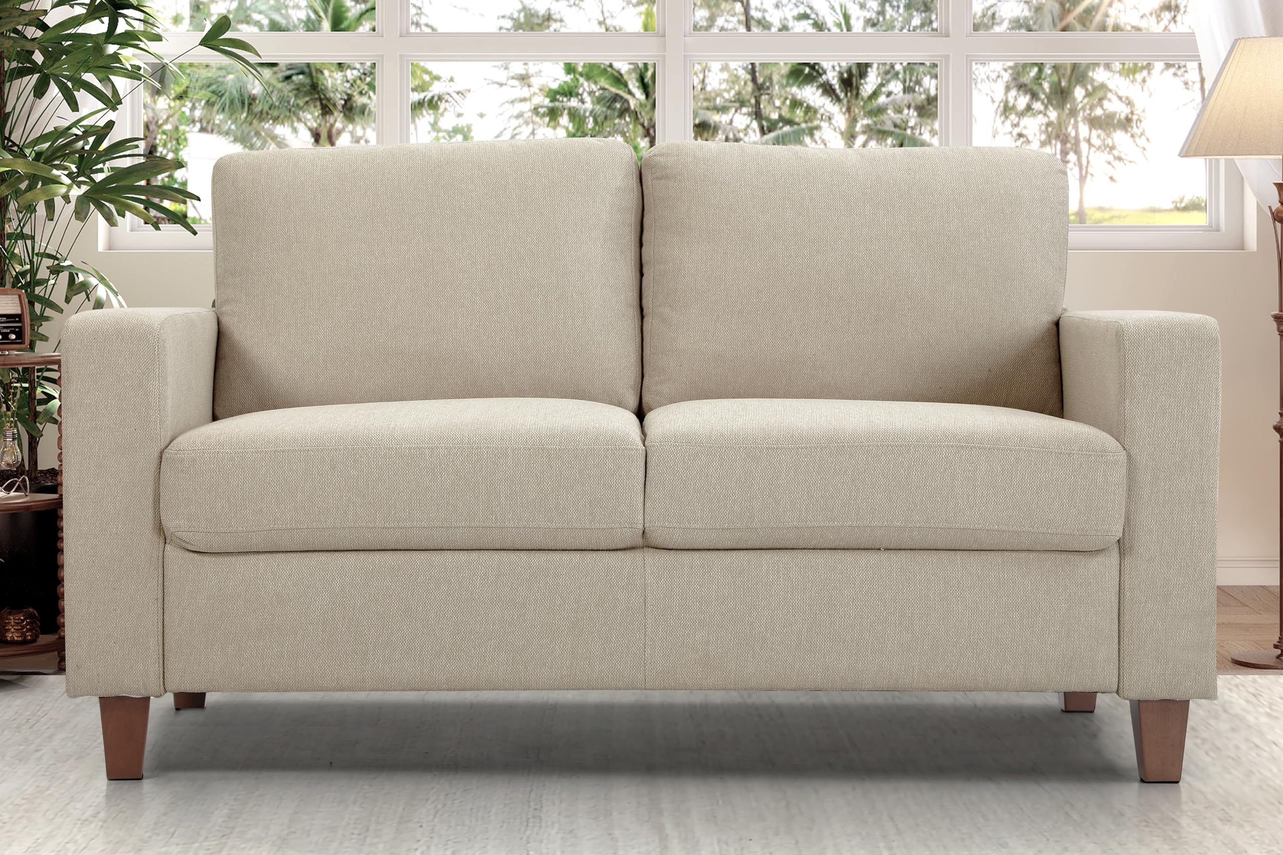 US Pride Furniture Mid Century Modern Loveseat with Reversible Back Pillows, 2 Seater Sofa Couch for Small Spaces, Living Rooms, Apartments, and Condos, 55.5" Wide, Beige