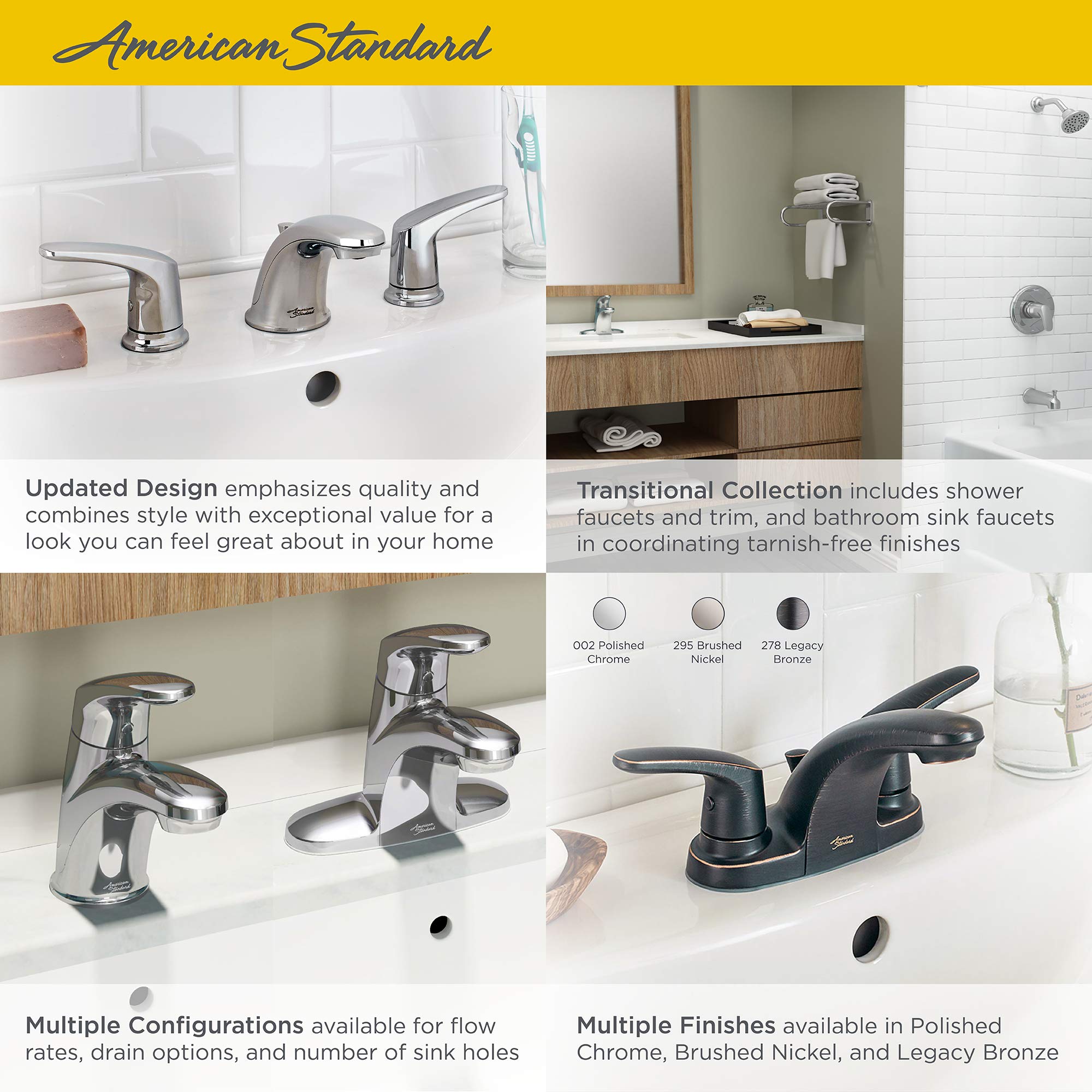 American Standard 7075200.295 Colony Pro Two-Handle Centerset Bathroom Faucet, 1.2 GPM, Brushed Nickel