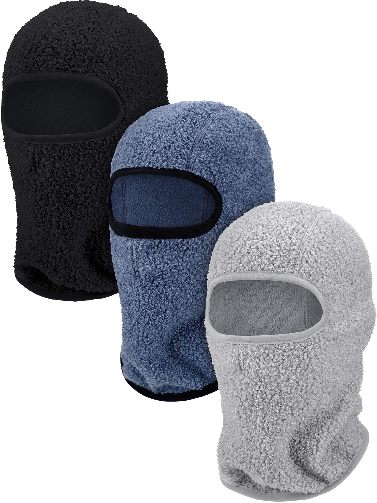 3 Pieces Winter Ski Balaclava Snow Windproof Cold Weather Balaclava for Men and Women (Black, Blue, Grey)