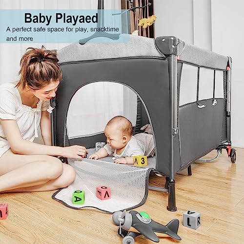 5-in-1 Pack and Play, Baby Bassinet Bedside Sleeper with U-Shaped Diaper Changer, Portable Baby Playard for Newborn Toddlers, Baby Crib with 4 Adjustable Height, Carry Bag, Easy to Install