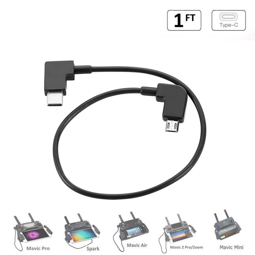 F'wode Micro USB to Type C Data Cable, 11.8 inch 90 Degree Video Data Cable for DJI Mavic 2 Zoom/Mavic 2 Pro/Mavic Mini/Mavic Mini 2/Mavic Air/Mavic Pro/Mavic Pro Platinum/Spark for Cellphone/Tablet