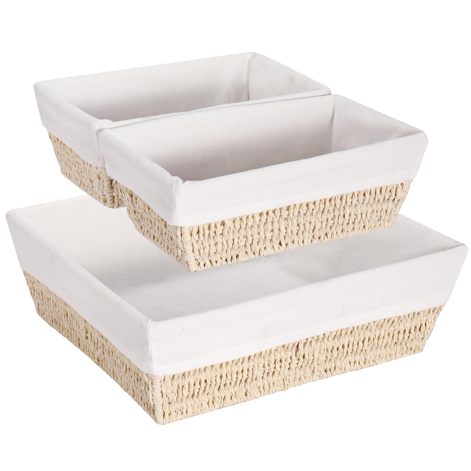 Vagusicc Storage Basket, Set of 3 Woven Paper Rope Wicker Baskets for Storage with Handles, 15 Inches Large Cube Storage Bins Woven Storage Baskets with Liners for Shelves Organizing & Decor, Beige