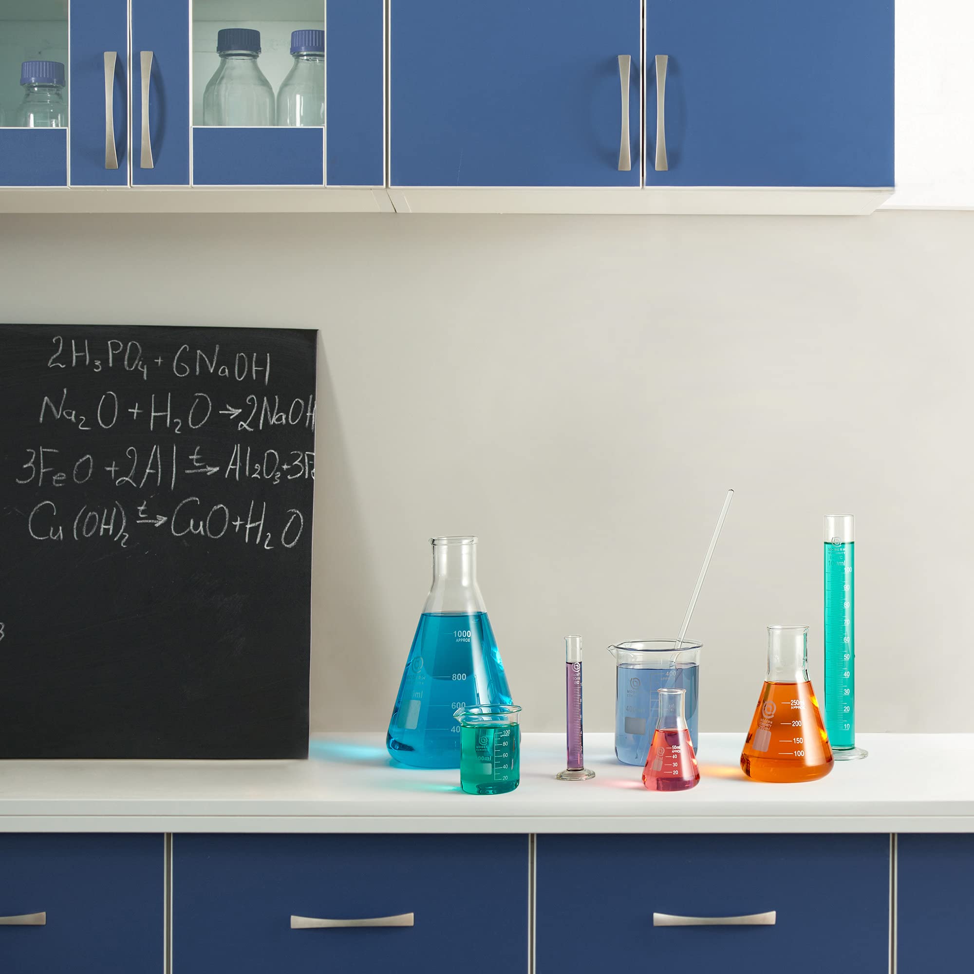 Glass Beakers Set - Science, Chemistry Classroom Supplies - Borosilicate Glass - Education, Research Equipment for Industrial and Academic Labs (400mL, 4-Pack)