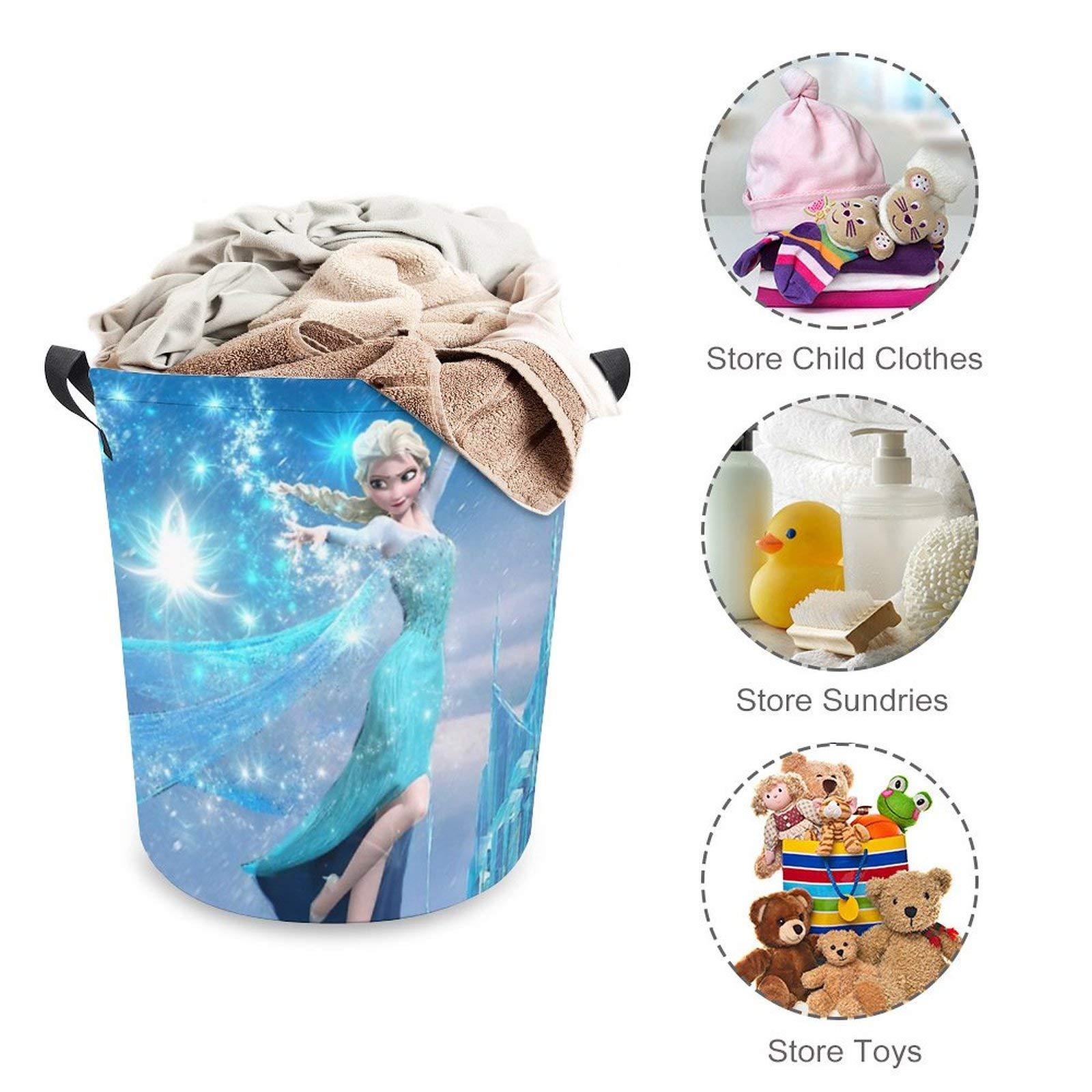 ZOVENCHI Fro-Zen Elsa and Anna 17.3 inch Waterproof Foldable Laundry Hamper,Dirty Clothes Laundry Basket,Oxford Cloth Bin Storage Organizer for Nursery Clothes Toys