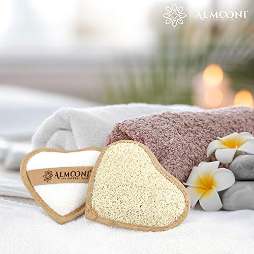 Premium Exfoliating Heart Shaped Loofah Pad Body Scrubber Made with Natural Egyptian Shower Loufa Sponge That Gets You Clean, Not Just Spreading Soap (2 Pack)