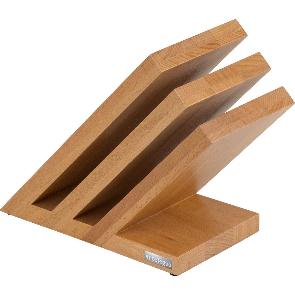Artelegno Magnetic Knife Block Solid Beech Wood 3 Panel, Luxurious Italian Venezia Collection by Master Craftsmen Displays up to 6 High-End Knives Elegantly, Eco-friendly, Natural Finish
