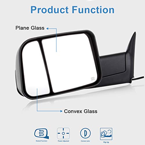ECCPP Tow Mirrors Replacement fit for 2009-2015 for Dodge for Ram Truck Pickup Black Manual Towing Side View Mirrors Pair Passenger & Driver Side