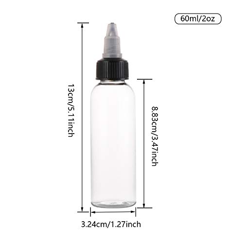 FEOOWV 24Pcs 2oz/60ml Plastic Squeeze Dispensing Bottles with Black Twist Cap, Multi Purpose Bottle for Crafts, Art, Glue, Liquid,Kitchen,Household
