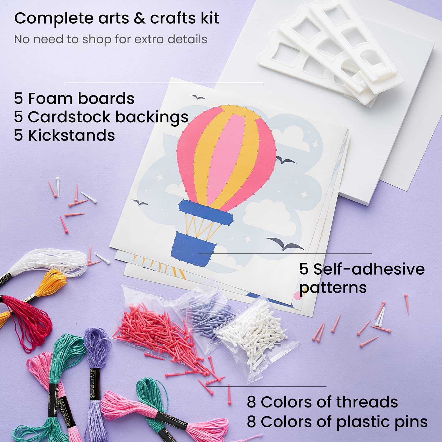 Arteza Kids String Art Kit, Set of 5 Assorted Designs, Plastic Pushpins, Art Supplies for Kids Craft Projects and Free Time Activities
