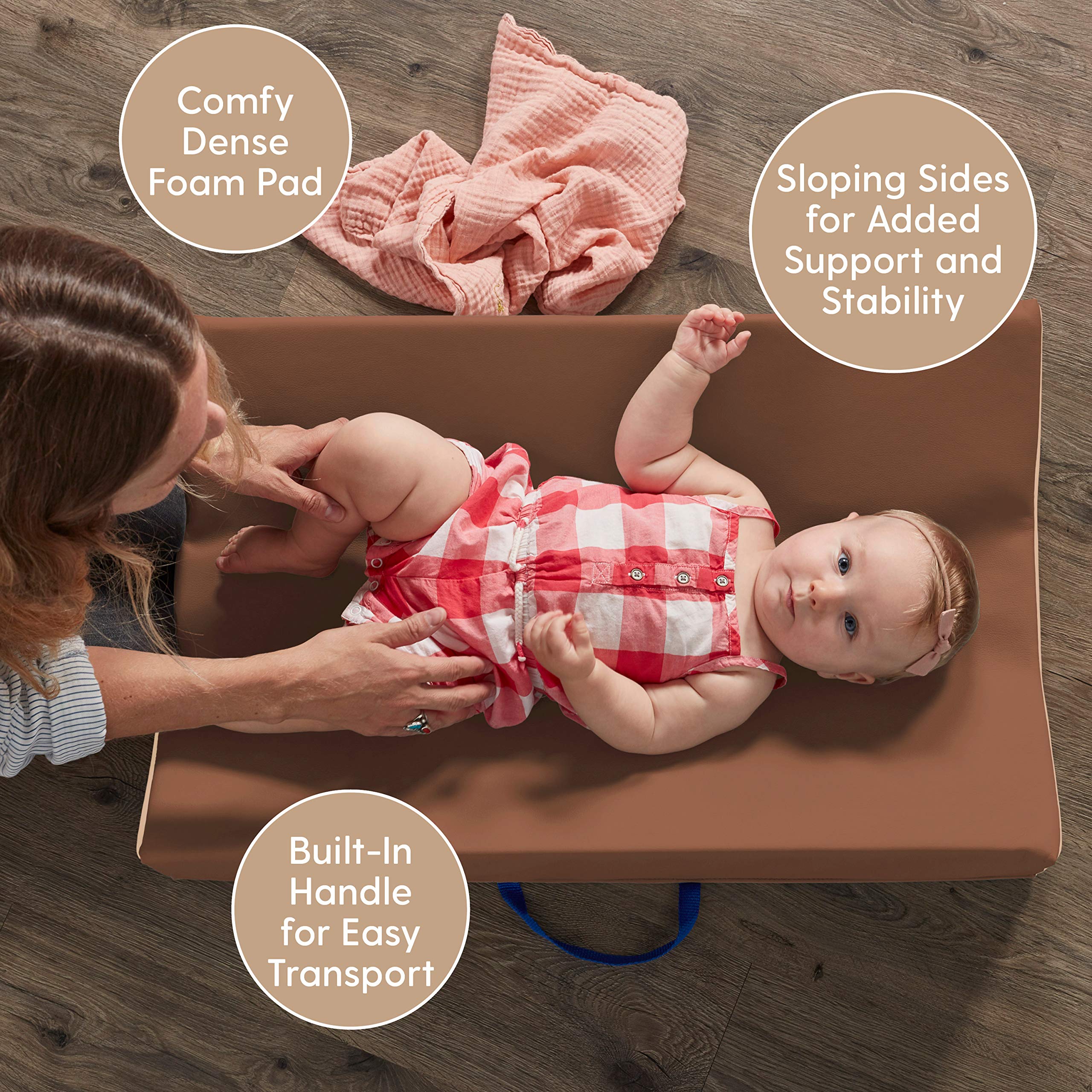Factory Direct Partners 10421-CHSD SoftScape Ultra-Soft Daycare Baby and Infant Contoured Changing Pad, Non-Slip Bottom, Built-in Handle Easy to Transport Travel - Chocolate/Sand
