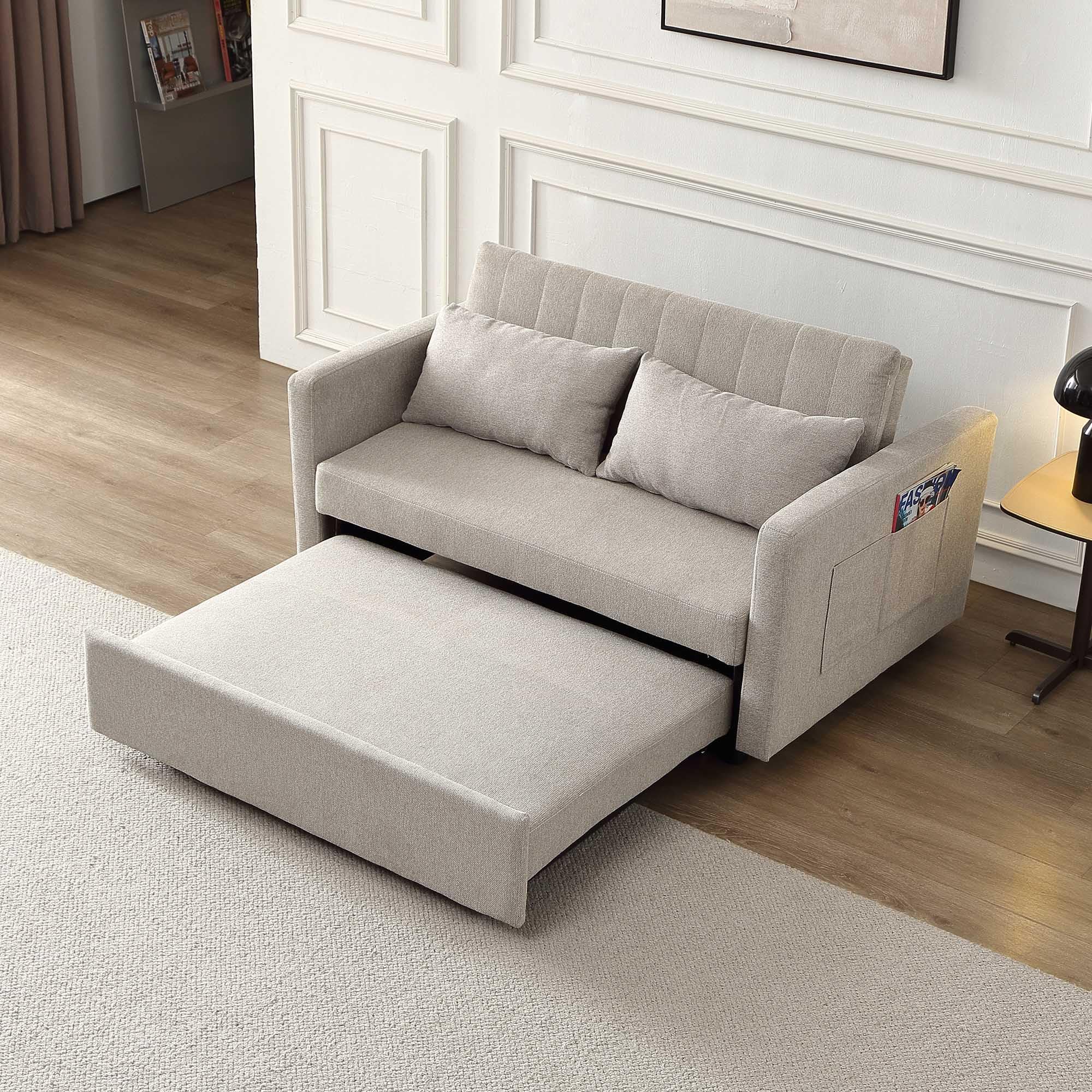 N NOORDENIYA Convertible Sleeper Sofa Bed, 3 in 1 Multifunctional Loveseat Sofa Bed, Pull Out Sleeper Couch Bed with Adjustable Backrest, Modern Sofa Bed for Home Small Space Living Room,Light Grey