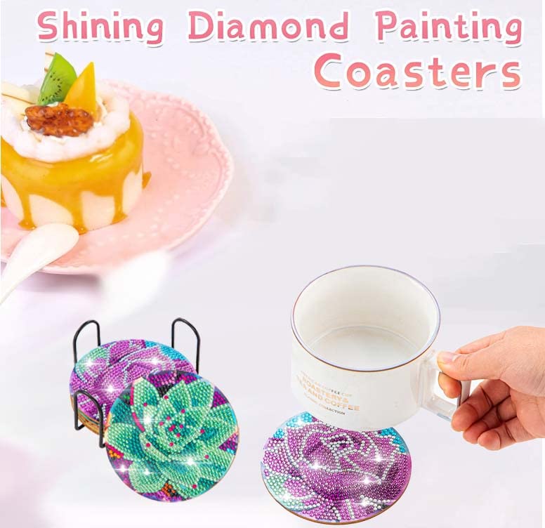 DOTZSO Diamond Art Painting Coasters,Diamond Dot Art DIY Coasters Art and Crafts for Adults Diamond Art Coaster Sets for Beginners Adults and Kids Art Craft Supplies(Flower)