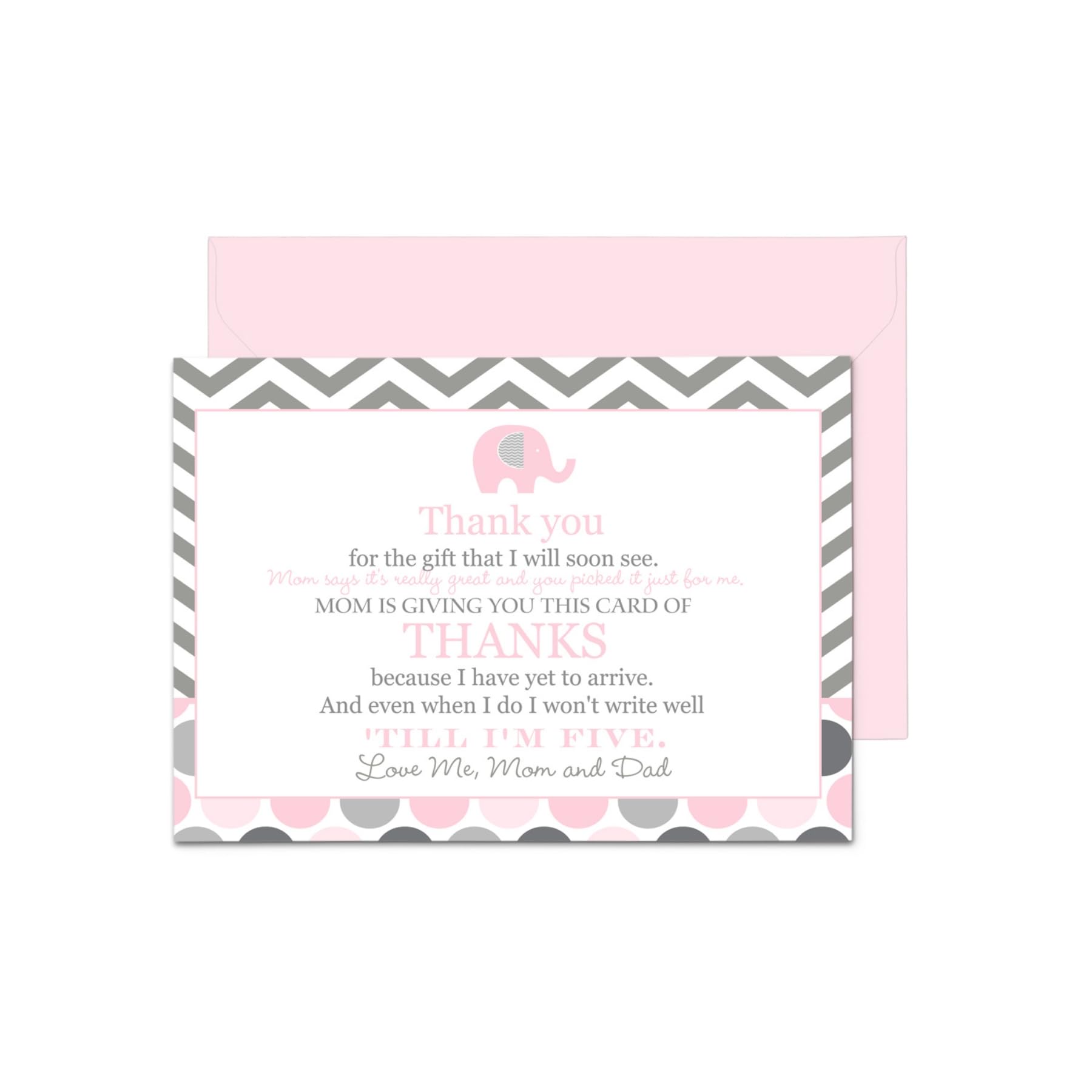 Pink Elephant Baby Thank You Cards, 15 Pack – Cute Baby Shower Notes with Envelopes Set, Prefilled Message, Customizable and Personalize Blank Stationery Royal Jungle, New Parents Gift Ideas