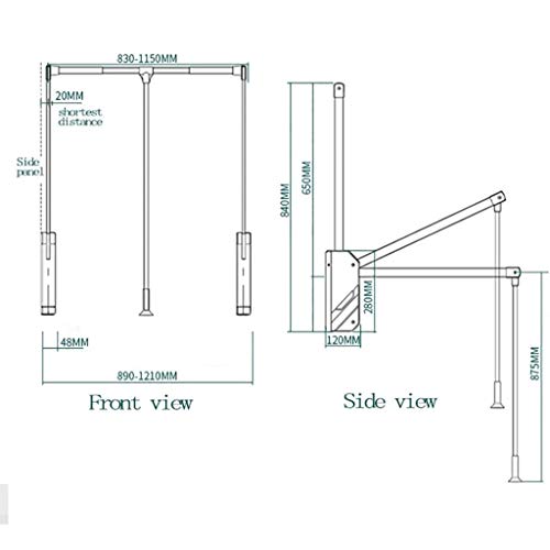 Pull Down Closet Rod Rail, Wardrobe Lift Rail Organizer Storage System Clothes Hanger Dormitory Clothes Bar Hardware Closet Pole Clothing Finishing Rack, Adjustable Width, Wall Mounting Industrial Fra