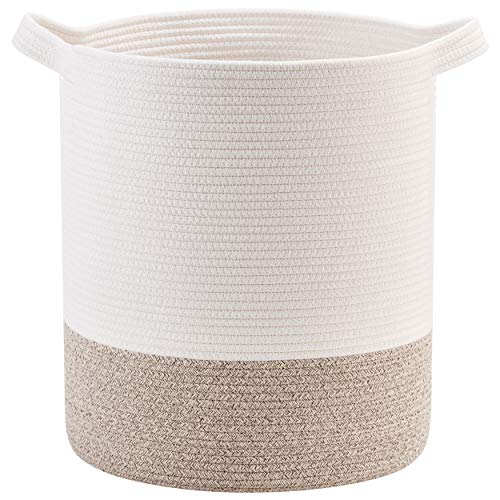 MINTWOOD Design Large 18 x 16 Inches Decorative Woven Cotton Rope Basket, Tall Laundry Basket Hamper, Blanket Basket for Living Room, Storage Baskets with Handles for Toys, Throws, Pillows and Towels