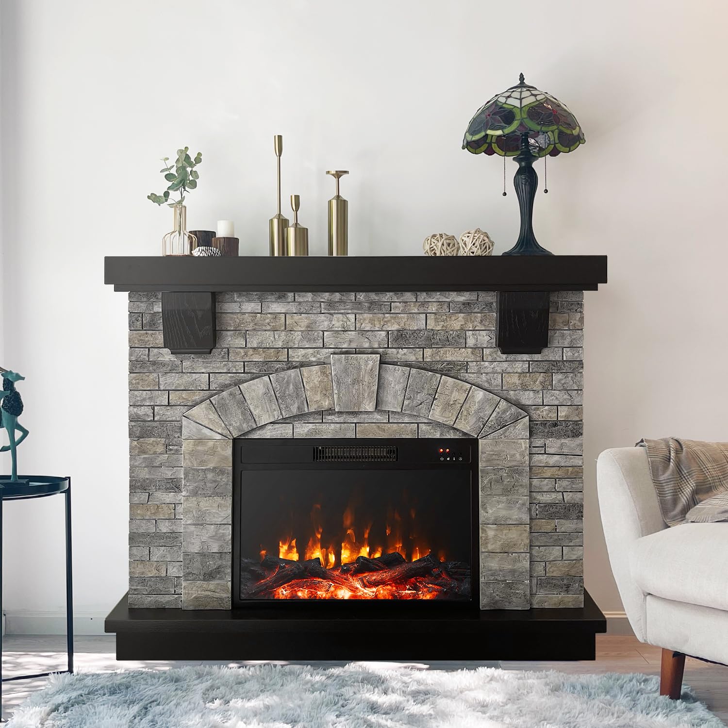45 Inch Electric Fireplace with Mantel, Tall Fire Place Heater Freestanding with Remote Control Timer LED Flame for Living Room Bedroom, Gray