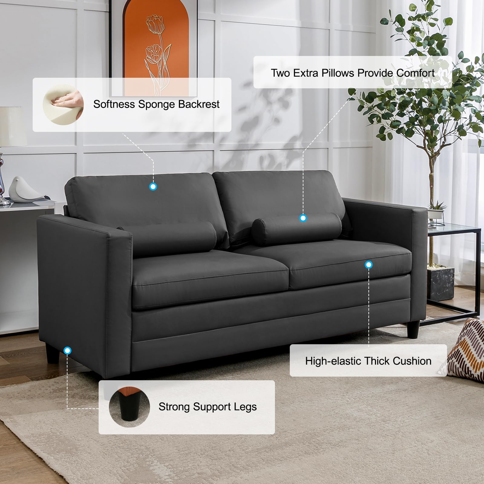 ADOWORE Queen Pull Out Sofa Bed, 2-in-1 Convertible Sleeper Sofa with Mattress, Leather Sofa Bed Couch with Metal Frame, Large Sofa Sleeper Pullout Couch Bed for Living Room Office