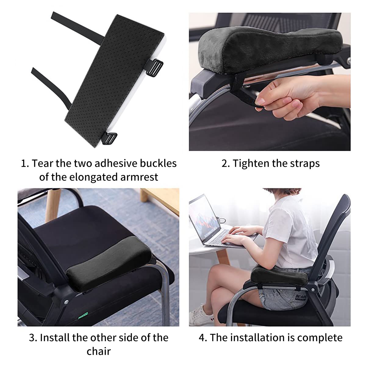 2pcs Office Chair Arm Covers, Ergonomic Chair Arm Pads with Memory Foam Armrest Elbow Pillow Forearm Pressure Relief for Office Chairs Gaming Chair (Black)