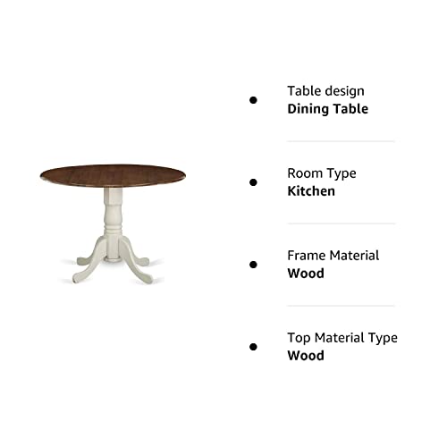 East West Furniture Wooden DMT-WLW-TP Modern Dining Table with Walnut Round Tabletop and 42 x 30-Linen White Finish