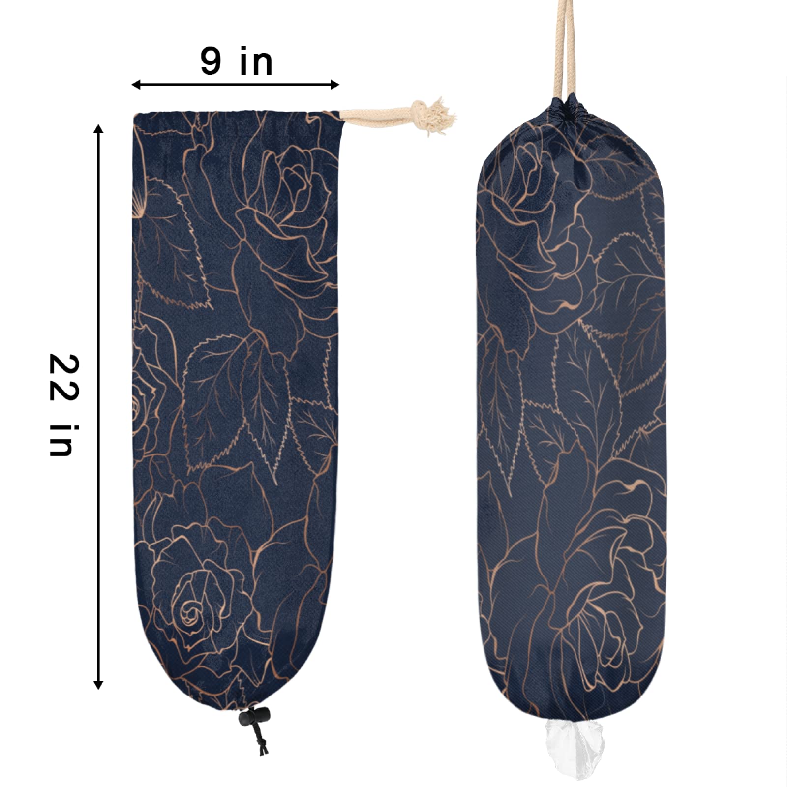 Abstract Floral Plastic Bag Holder, Art Rose Flower Grocery Bag Storage Holder Hanging Garbage Shopping Bag Trash Bags Organizer for Kitchen Home