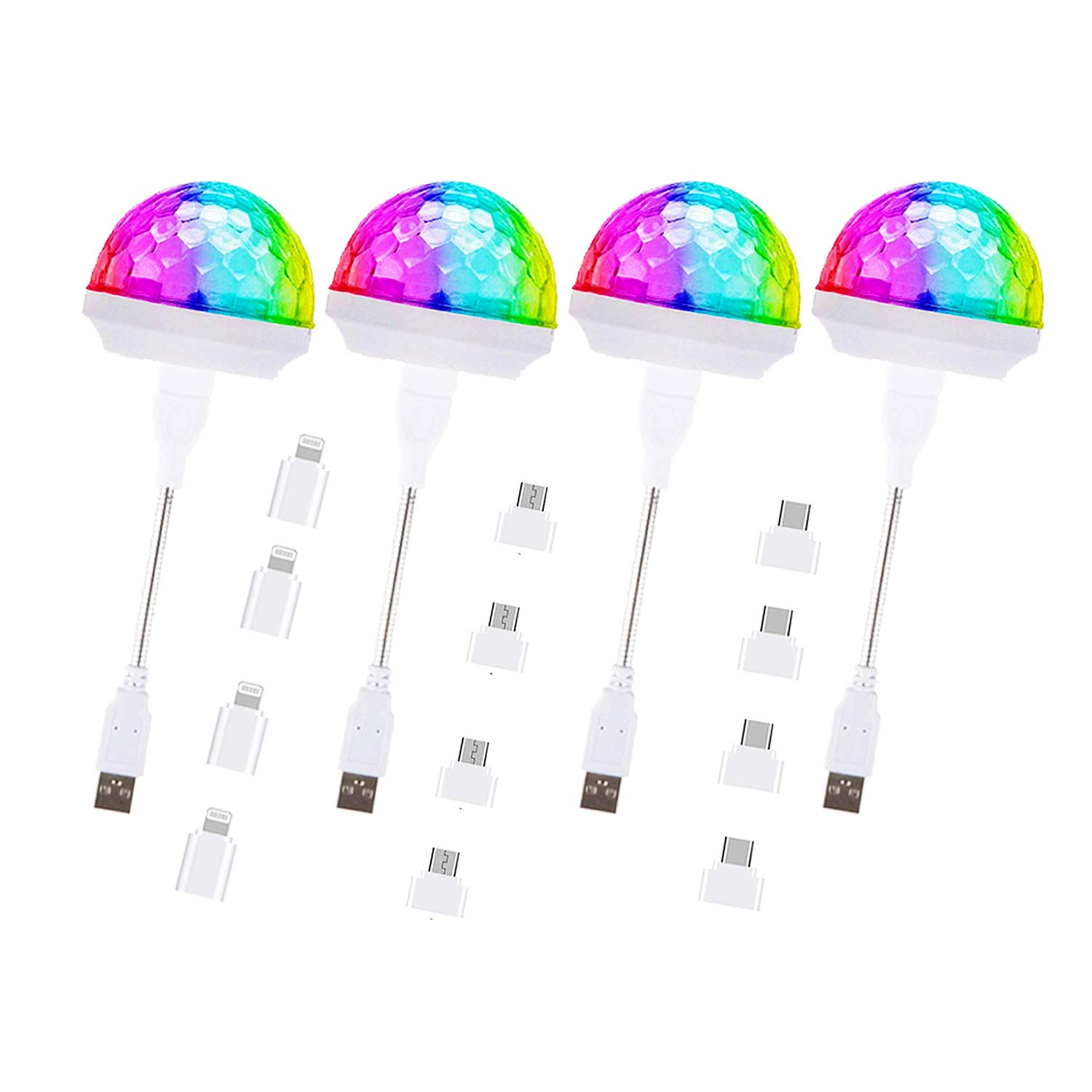 4Pack USB Mini Disco Ball Light, Sound Activated Party Lights DJ Strobe Light for Halloween toys Favors,Parties,Karaoke,Wedding,Birthday DJ Bar,Led Car USB Atmosphere Light (White)