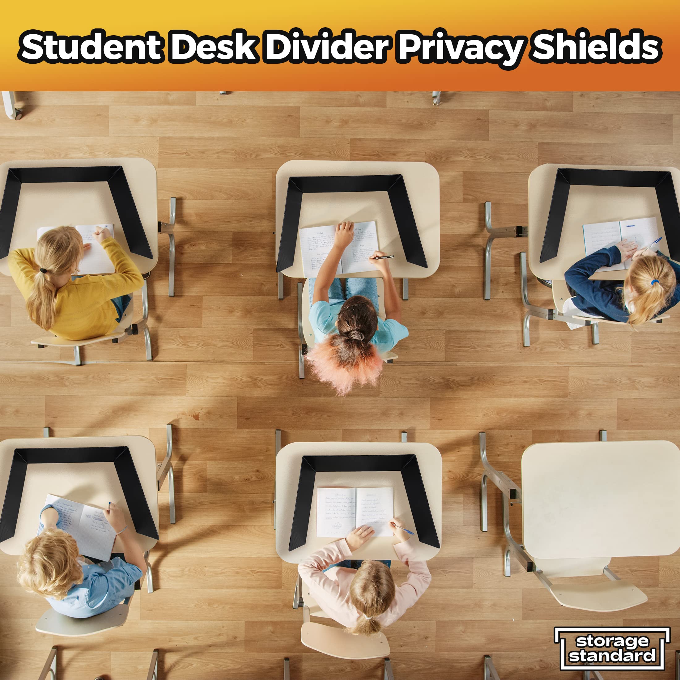 4-Pack Desk Dividers for Students - Durable & Waterproof Plastic Study Carrel Divider, Classroom Folders Teacher Supplies, Easy-to-Clean Plastic Privacy Shield Folder Boards for Student Desks, Black