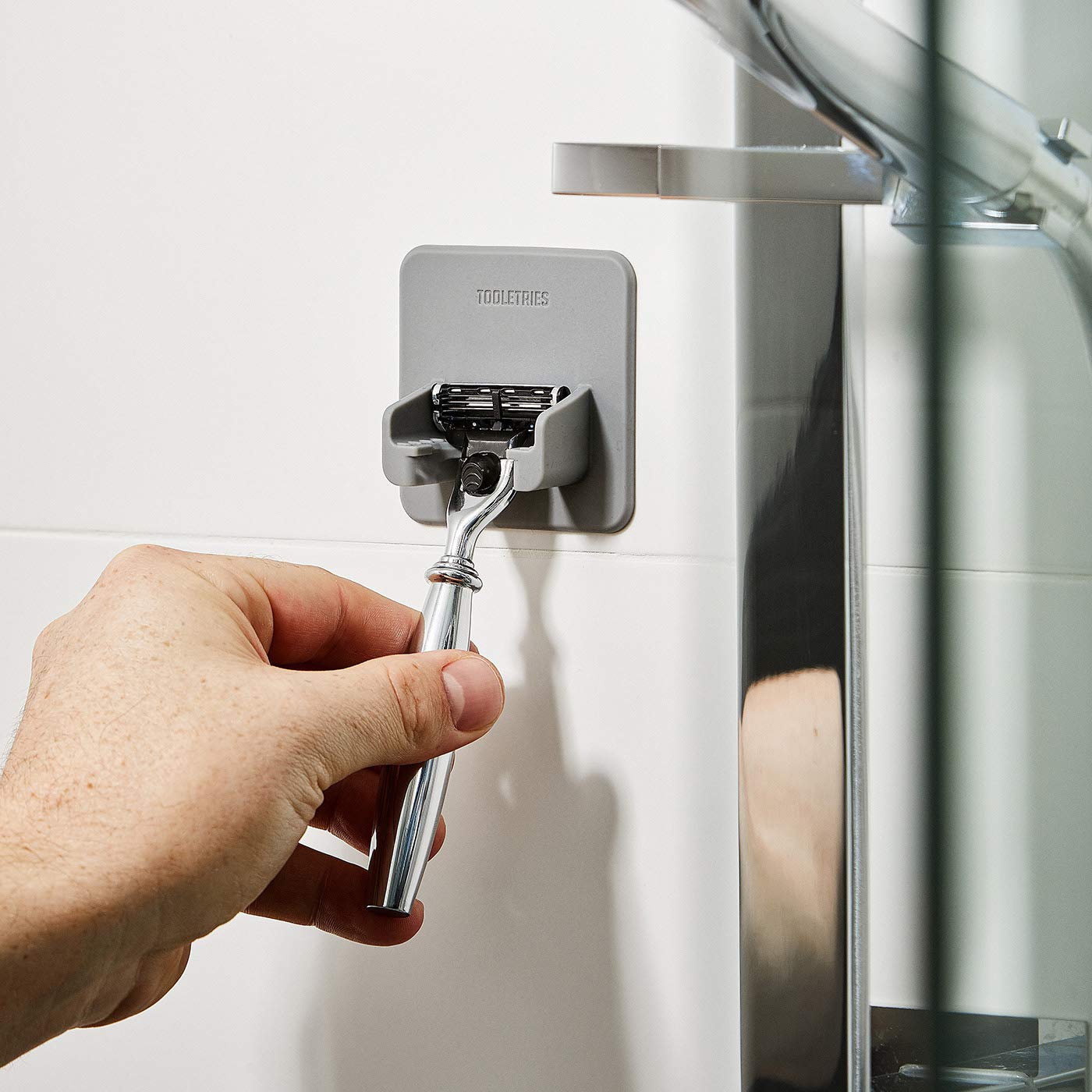 Tooletries - The Mason Razor Holder for Shower - Secure & Safe, Silicone Shower Organizer, Bathroom Accessories - Features Silicone-Grip Technology, Removable & Reusable - Grey