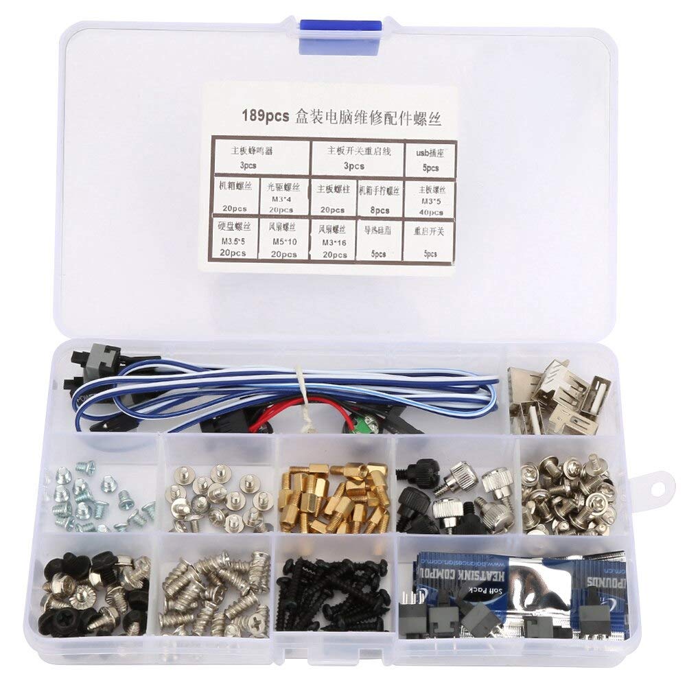 Ochoos 189Pcs Motherboard Hard Disk Screws PC Assortment Kit Computer Repairing Accessories PC Assortment Kit Repair Tool